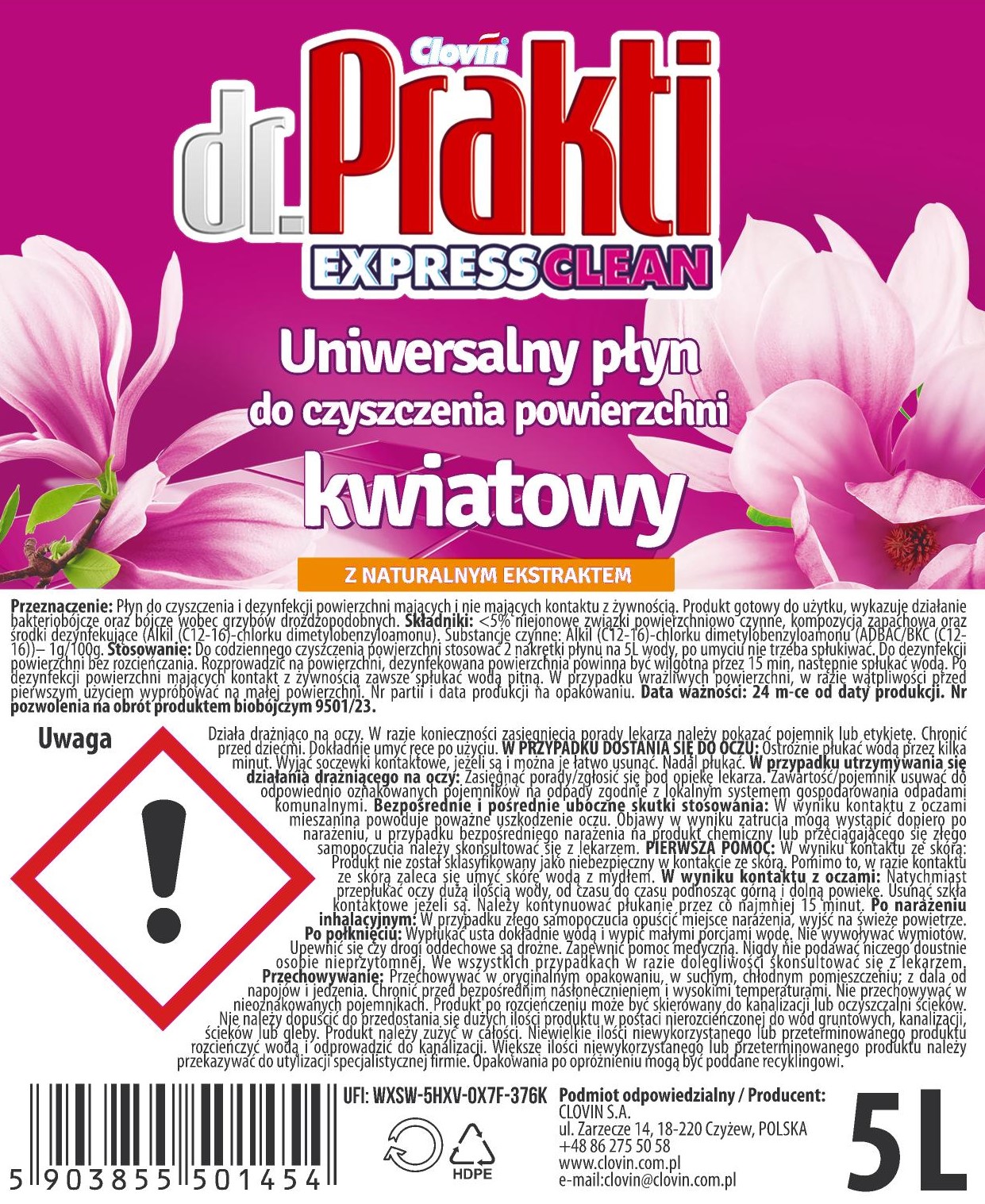 Uniwersalny płyn do czyszczenia i dezynfekcji powierzchni Dr.Prakti ...